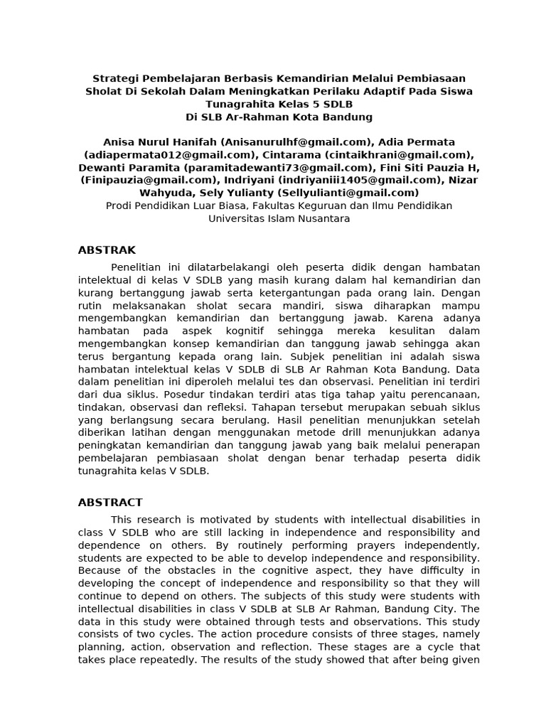 Tamplate Artikel Jurnal - Strategi Perilaku Adaptif - Kelompok SLB Ar ...