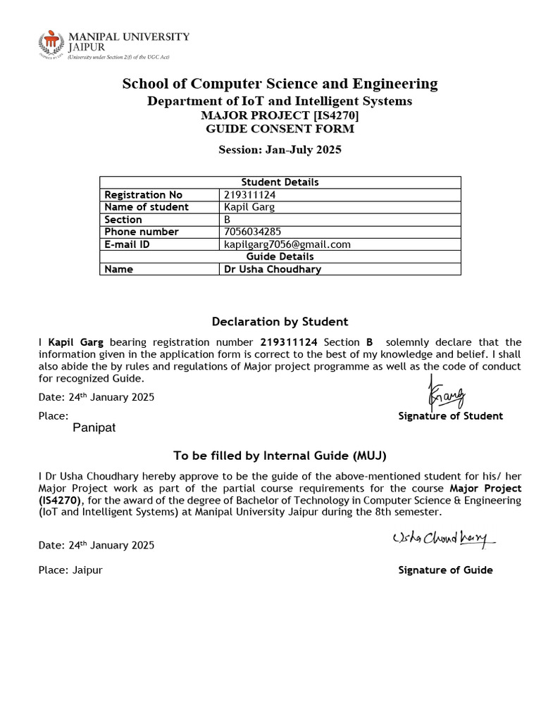 02 Guide Consent Form for Major Project Jan 2_Kapil Garg | PDF