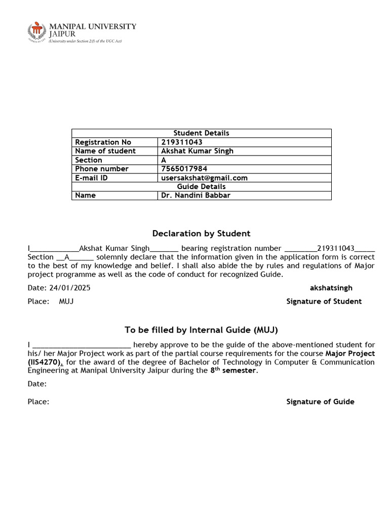 pdf Guide Consent Form for Major Project Jan_Akshat Kumar Singh | PDF