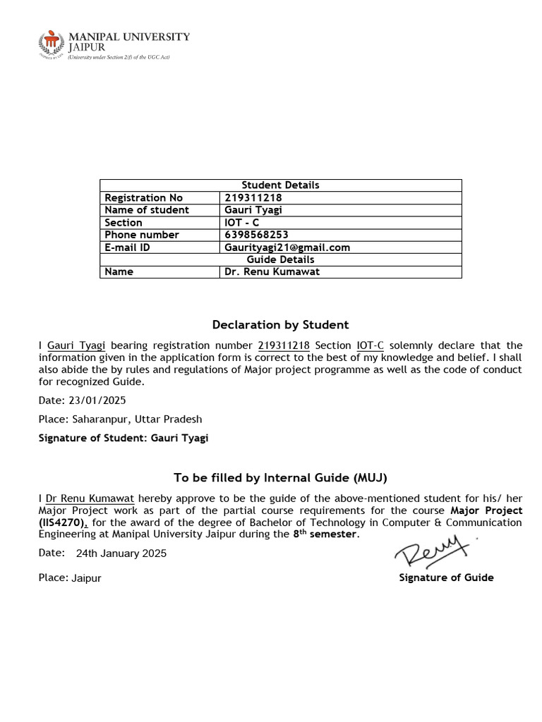 Guide Consent Form for Major Project - Gauri_Gauri Tyagi | PDF