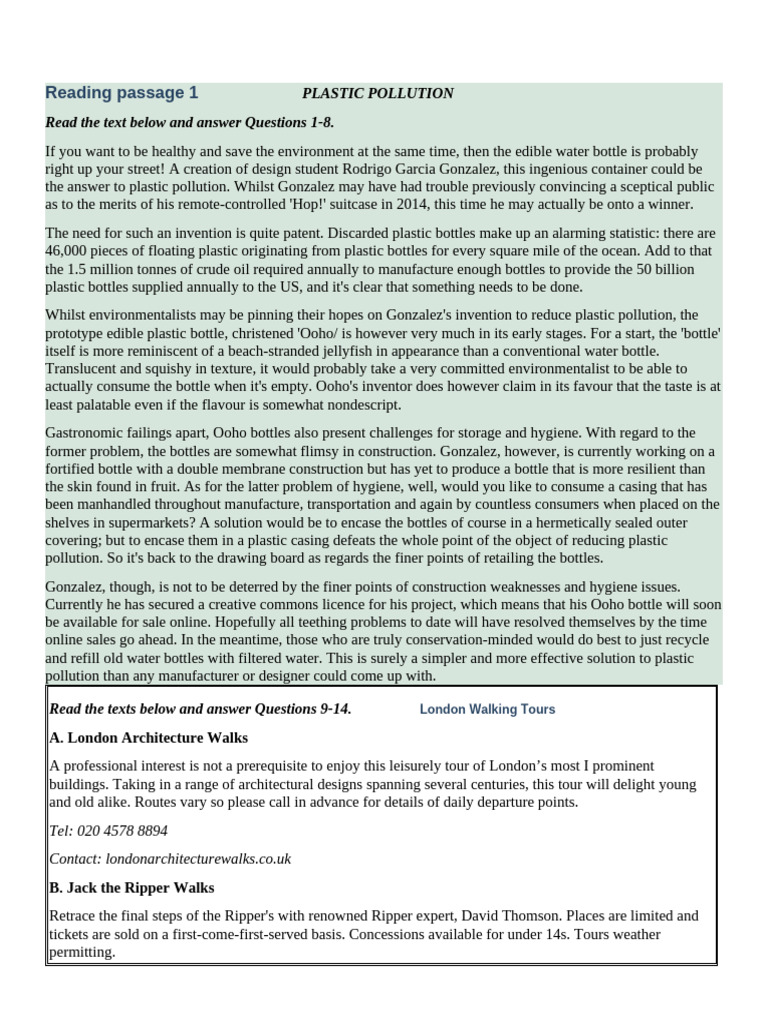 Reading Passage 1 Plastic Pollution | PDF | Leadership | Cosmetics