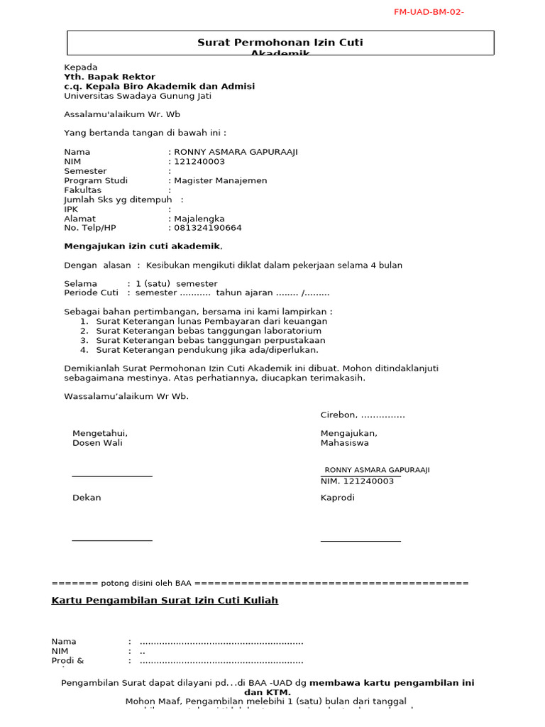 Surat Izin Cuti Akademik Pascasarjana | PDF