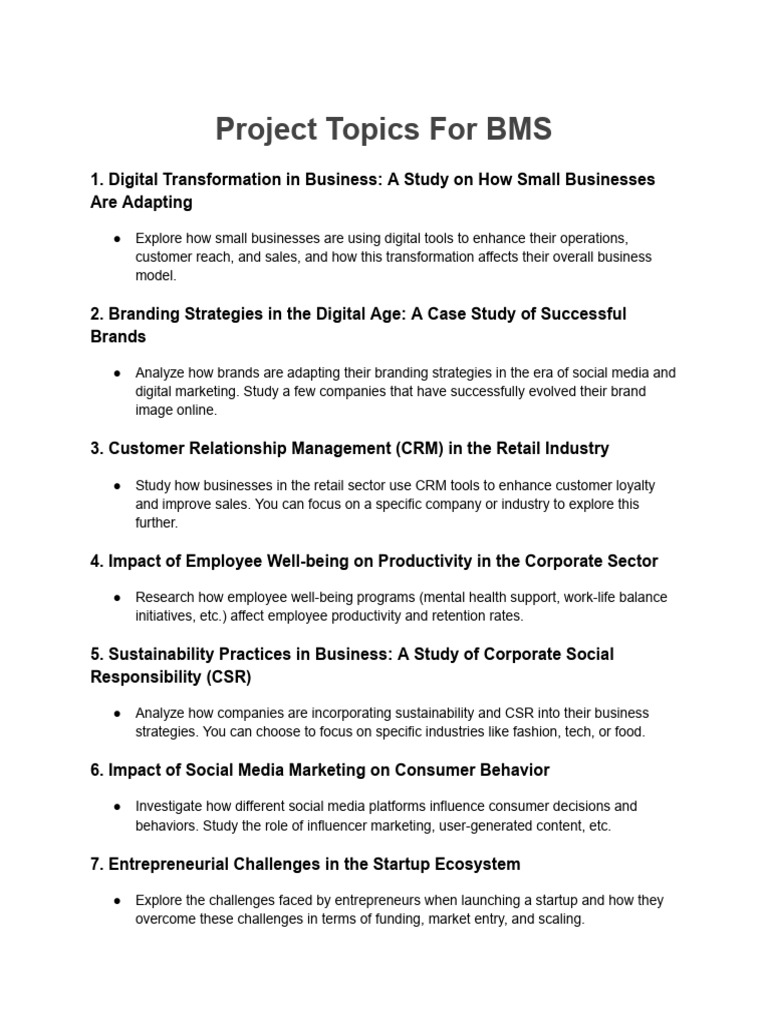 Business Management Project Topics | PDF | Marketing | Corporate Social ...