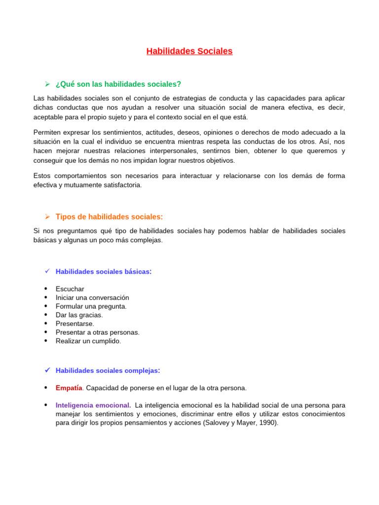 Habilidades Sociales: Tipos y Beneficios | PDF | Las emociones ...