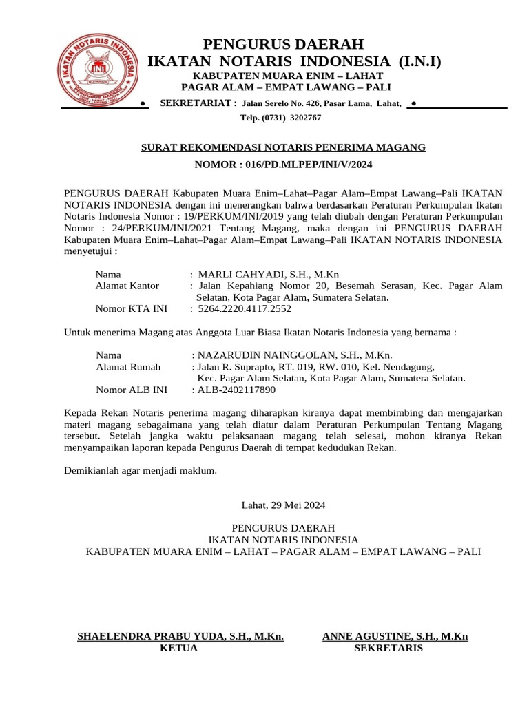 Surat Persetujuan Magang Nazarudin | PDF