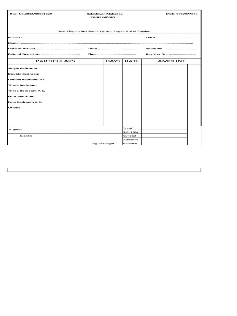 Hotel Bill Format | PDF