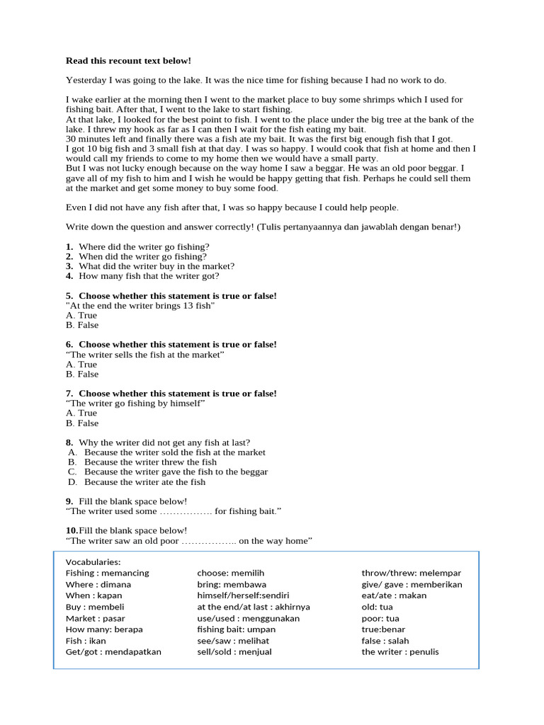 Read This Recount Text Below | PDF | Fish And Humans | Outdoor Recreation