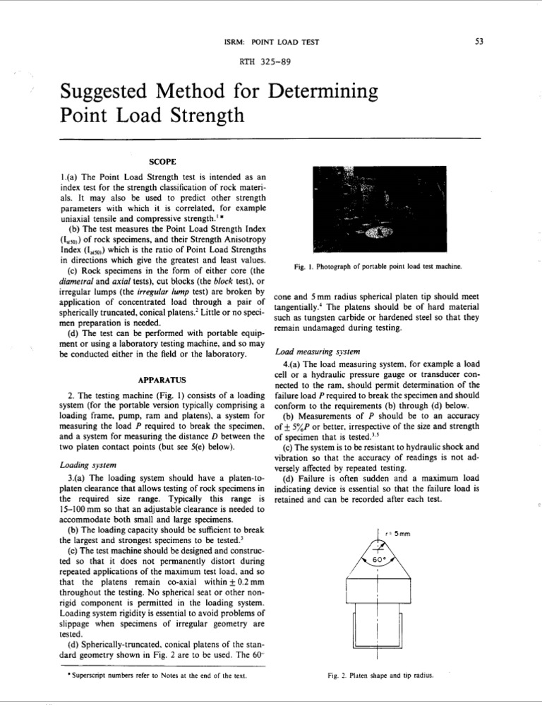 ISRM Suggested Method For Determining Point Load Strength | PDF ...