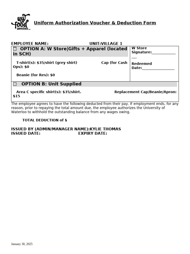 CPT Uniform Voucher 2023 - Fillable For Managers | PDF