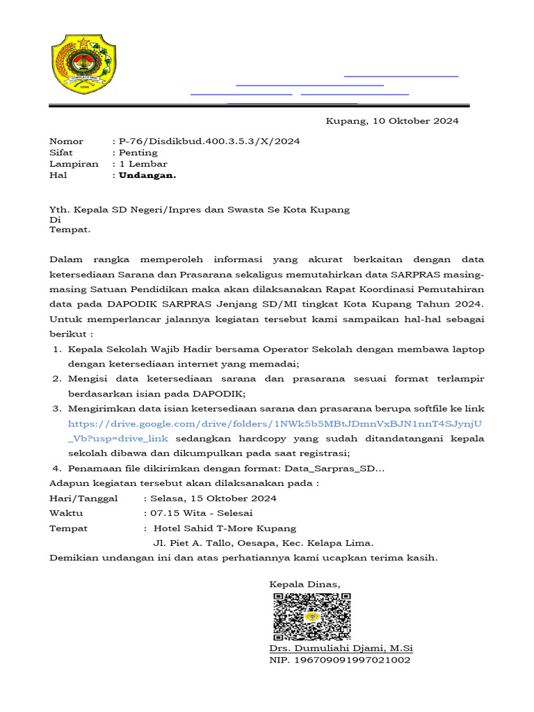 Undangan Rakor Sarpras SD | PDF