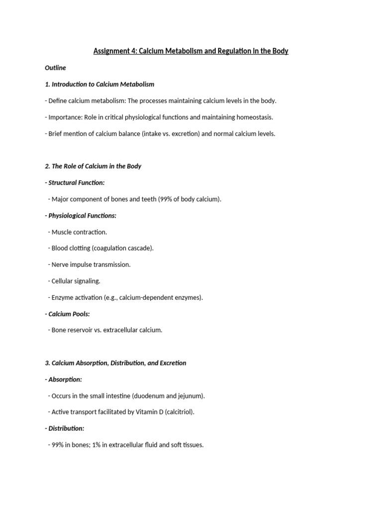 Assignment 4: Calcium Metabolism and Regulation in The Body | PDF