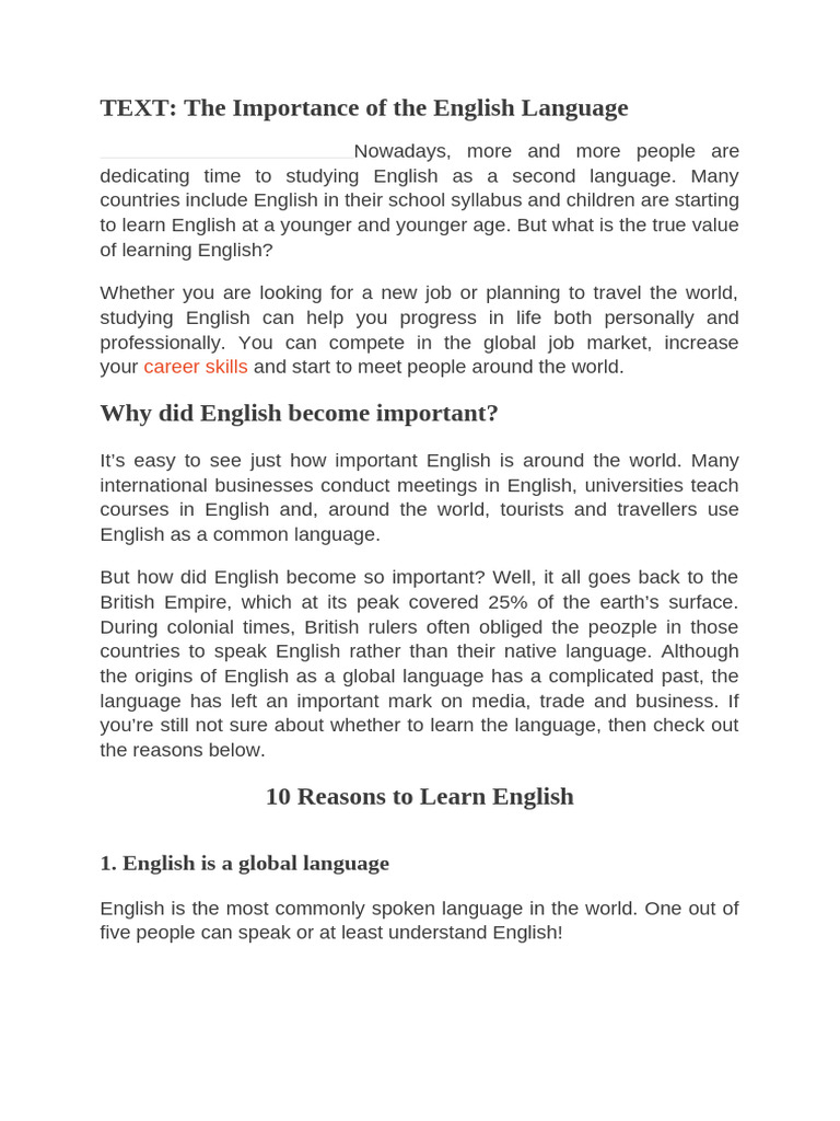 Why Learning English Matters Today | PDF | English Language | Communication