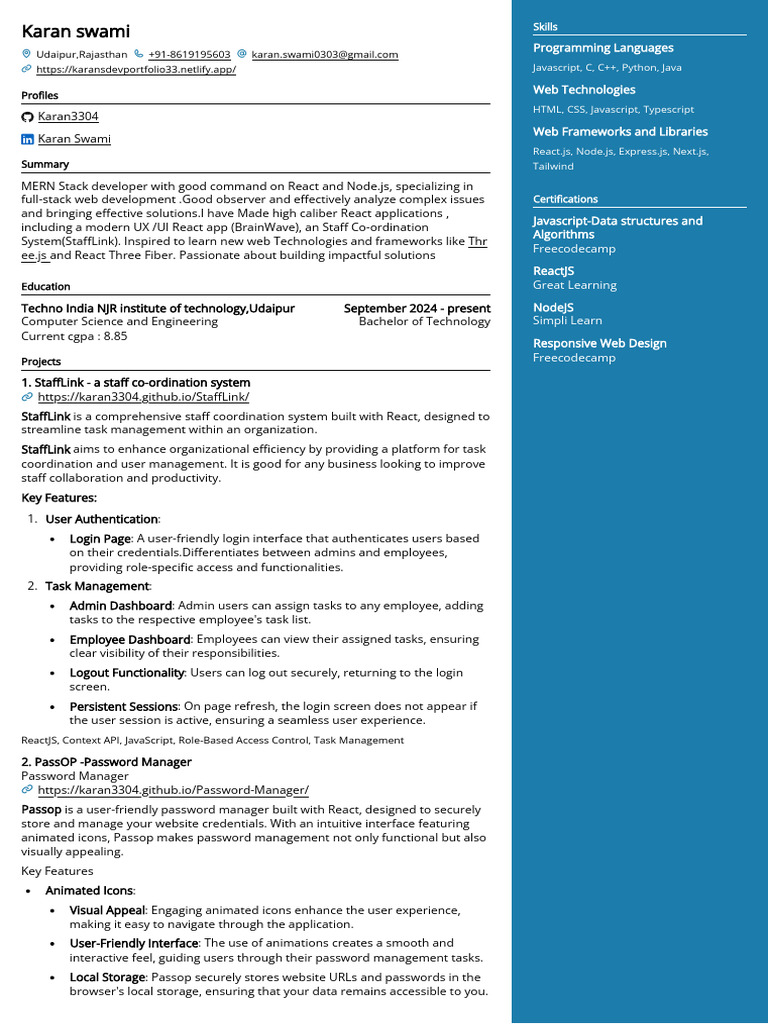 MERN Stack Developer Portfolio | PDF | World Wide Web | Internet & Web