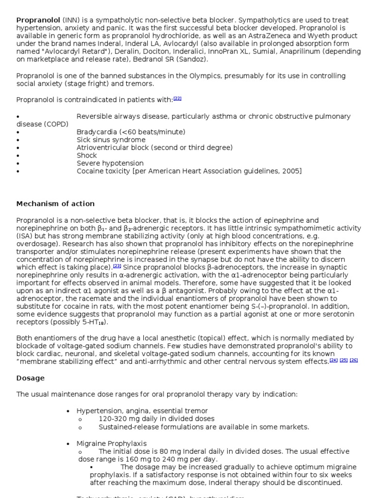 Propranolol | PDF | Drugs Acting On The Nervous System | Medicine