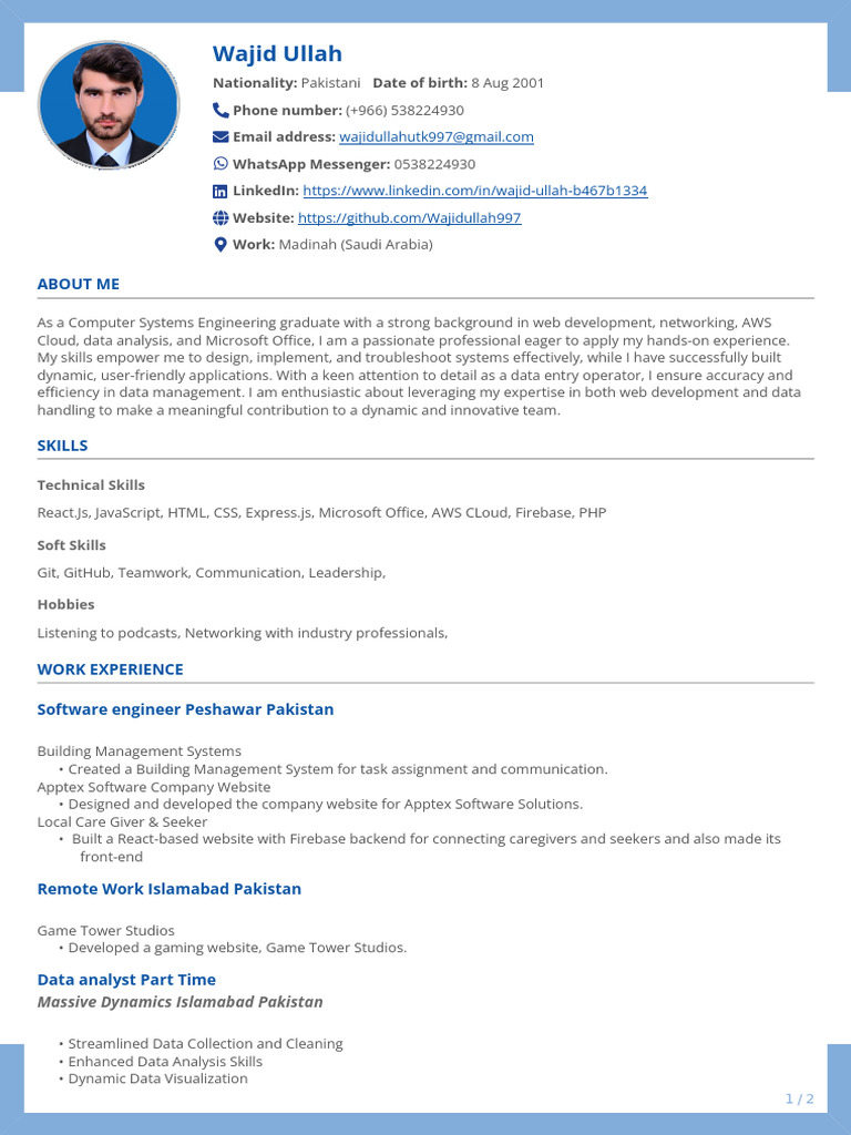 wajid ullah cv | PDF | Web Development | Computing