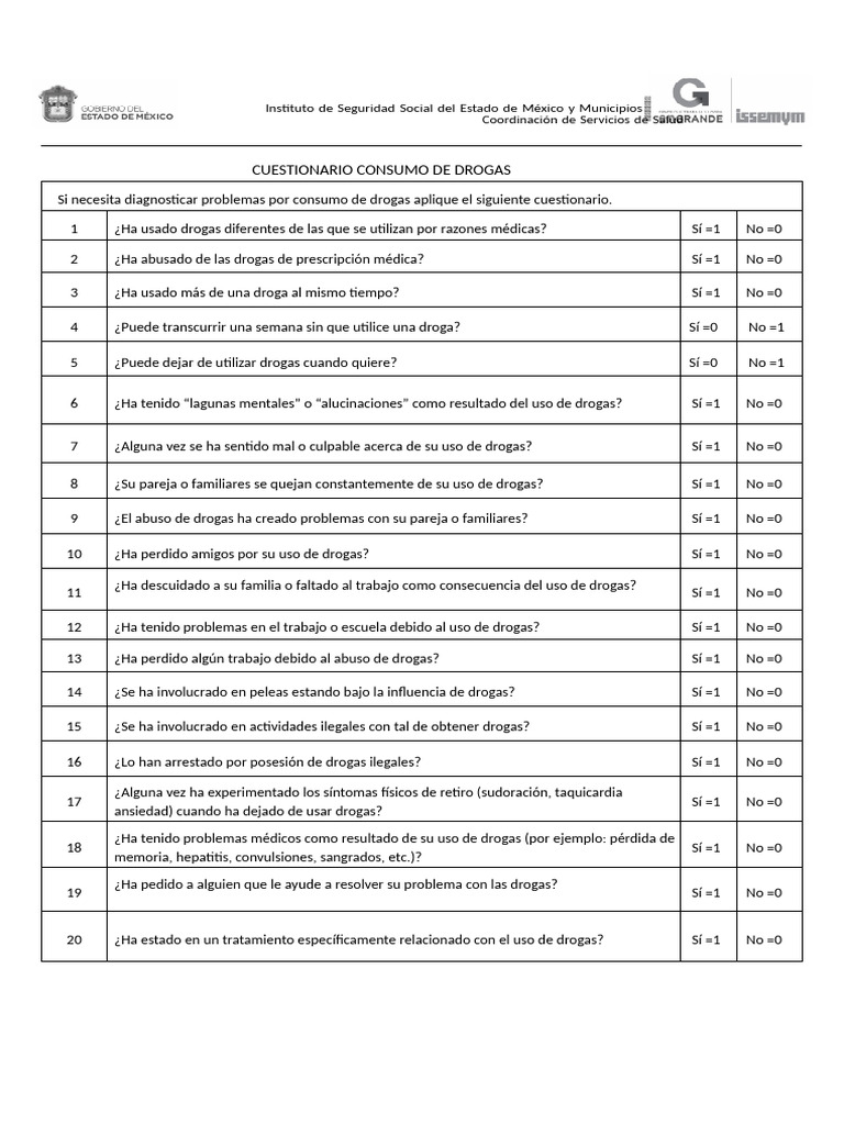 Cuestionario - Consumo de Drogas Wrod | PDF | La dependencia de sustancias | Drogas