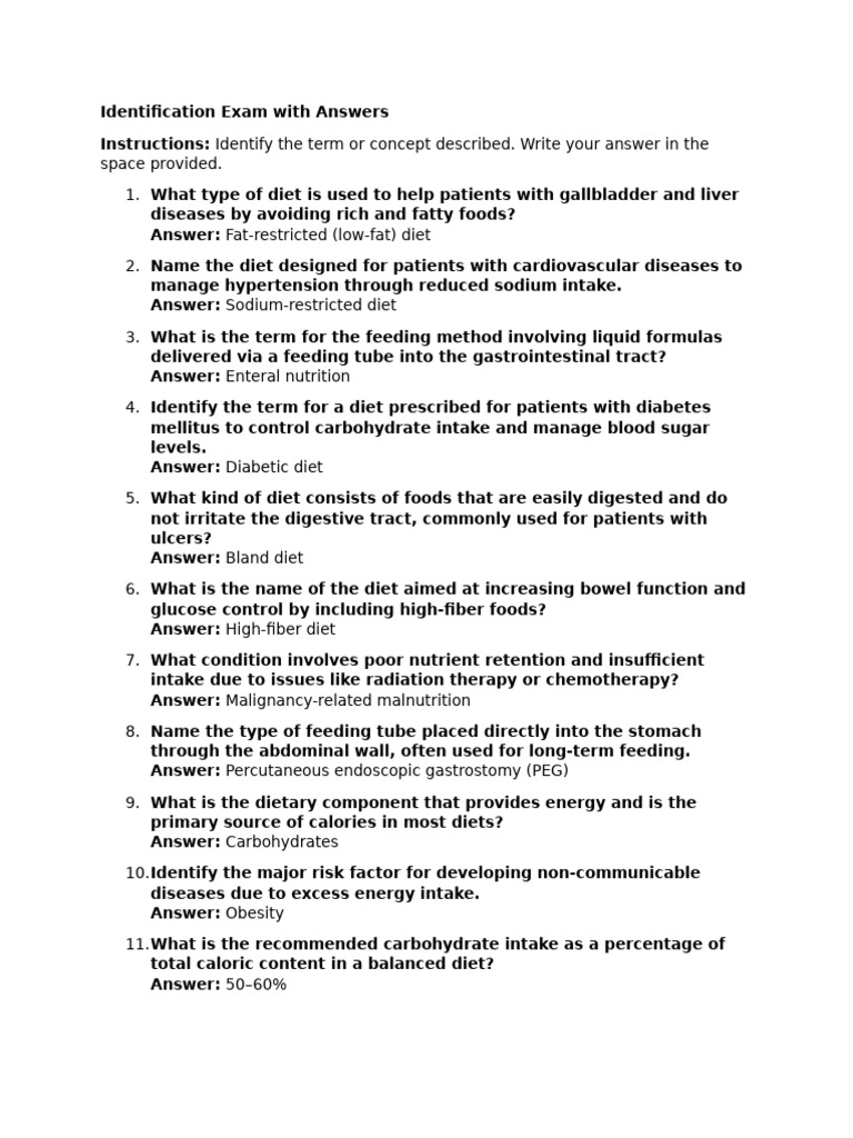 Identification Exam With Answers | PDF | Dieting | Diabetes