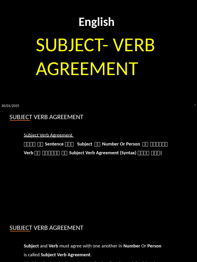 Subject Verb Agreemnet l1 | PDF | Grammatical Number | Plural