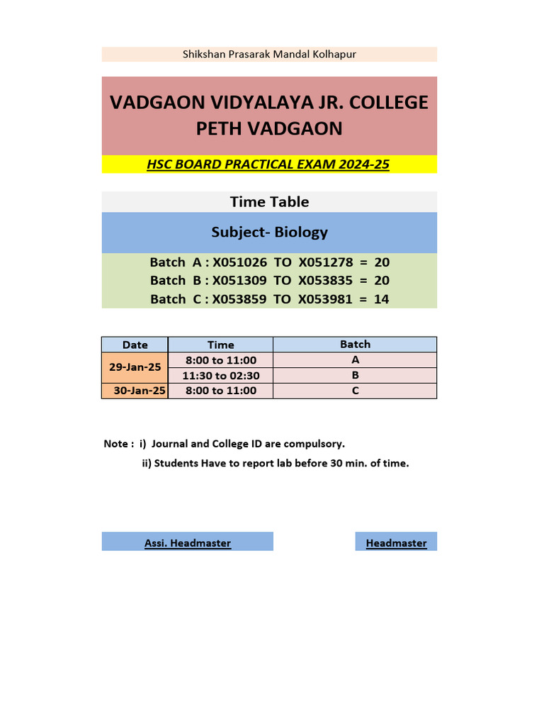 Time Table - Biology | PDF