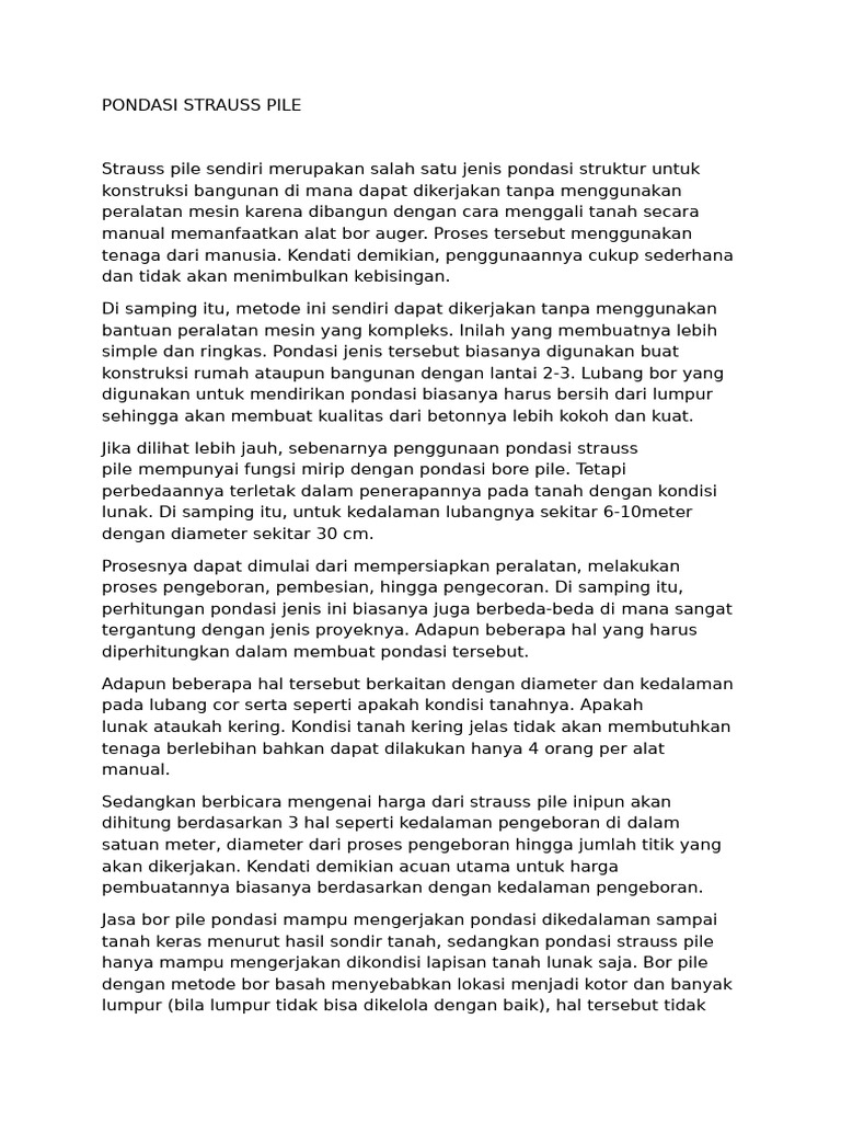 Pondasi Strauss Pile: Metode dan Keunggulan | PDF