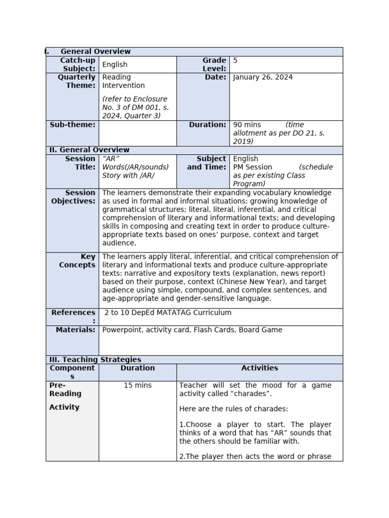 Catch Up Friday DLL Week 3 | PDF | Reading Comprehension | Linguistics