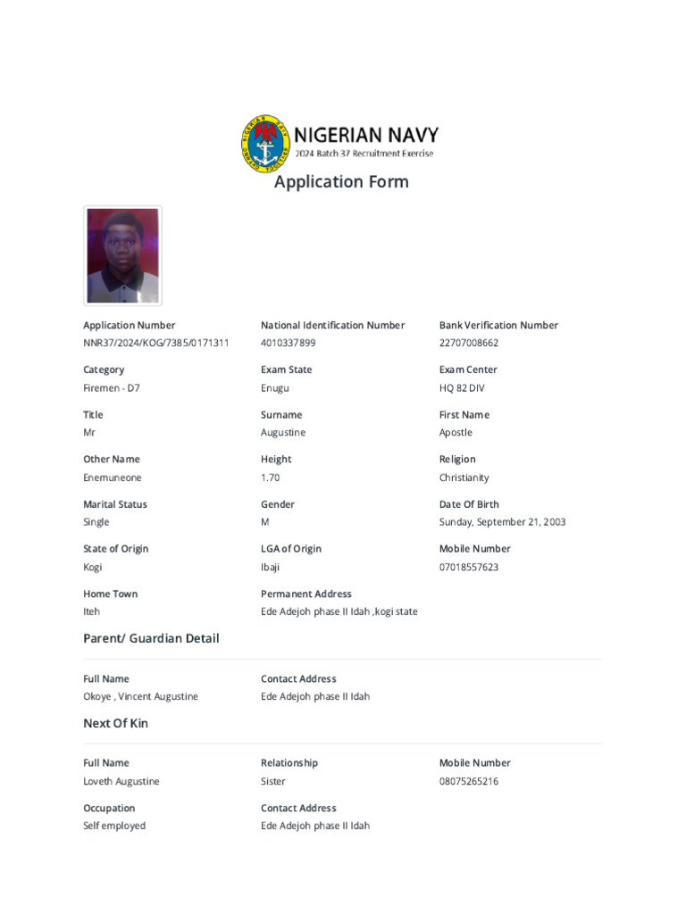 Apostle Navy Form Printout | PDF