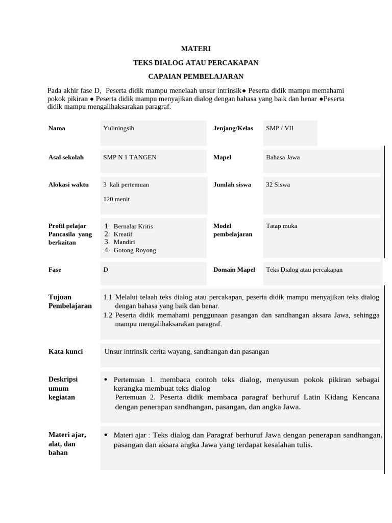 Pembelajaran Teks Dialog Bahasa Jawa | PDF