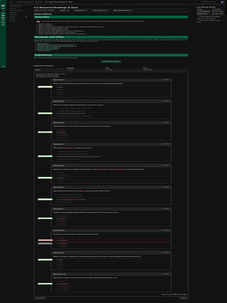 42 Required Readings And Quiz Cs 335 01 B1 Data Structures Pdf Queue Abstract Data Type