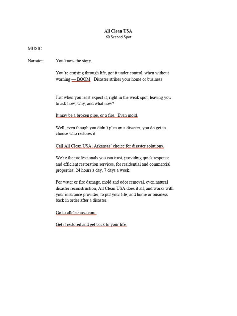 All Clean - Radio Commercial Script | PDF