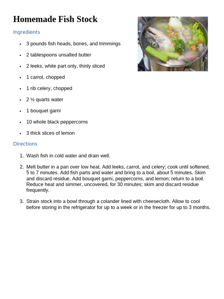 Homemade Fish Stock Recipe Guide | PDF