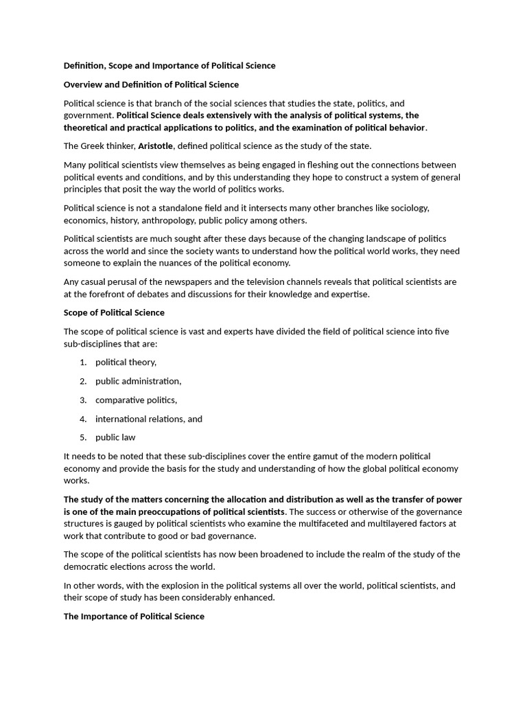 Definition, Scope, Importance of Pol | PDF | Political Science | Science