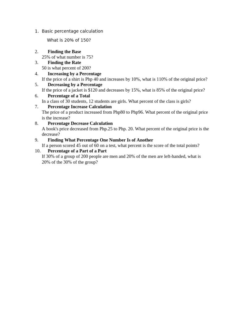 Basic Percentage Calculation | PDF
