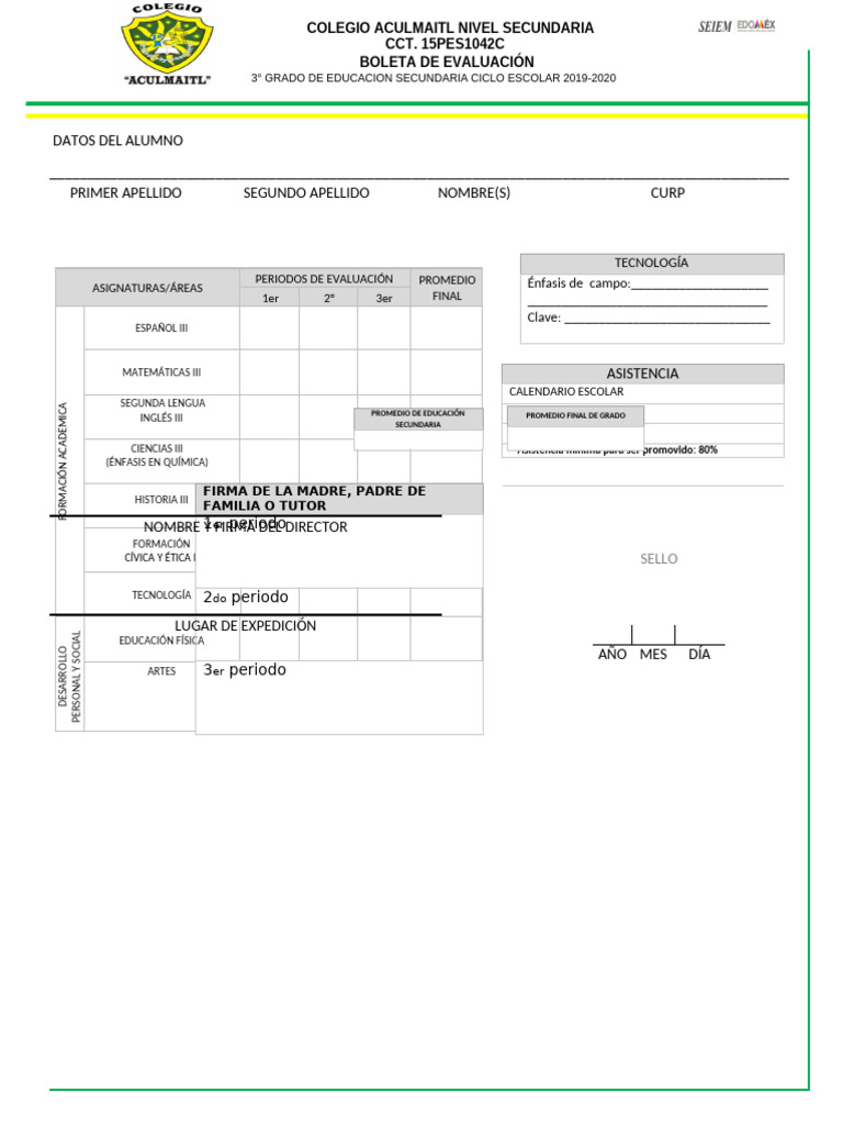 Boleta 3° Cor | PDF | Educación Secundaria
