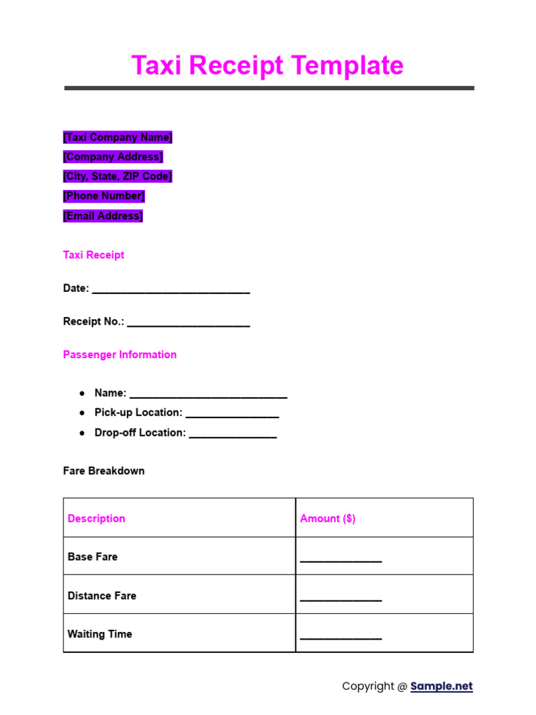 Taxi Receipt Template | PDF