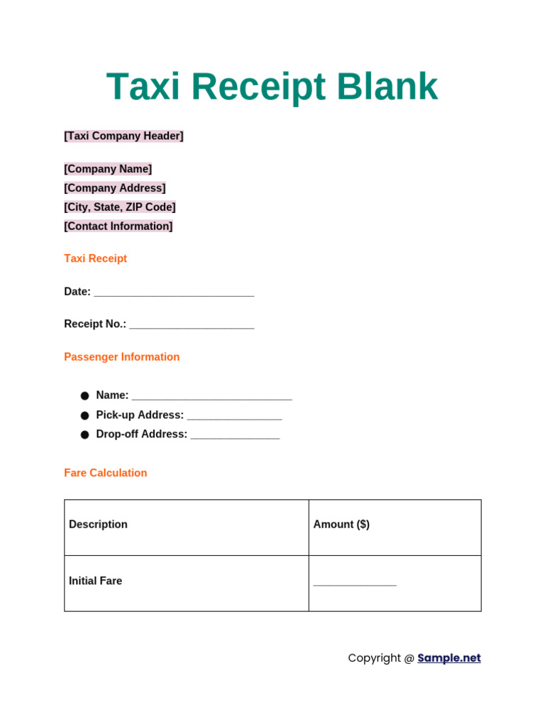 Taxi Receipt Blank | PDF