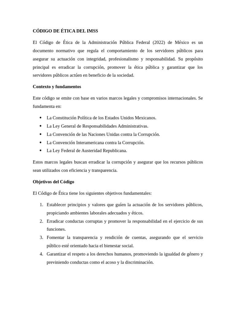 Código de Ética del IMSS 2022 | PDF | Corrupción política | Comportamiento