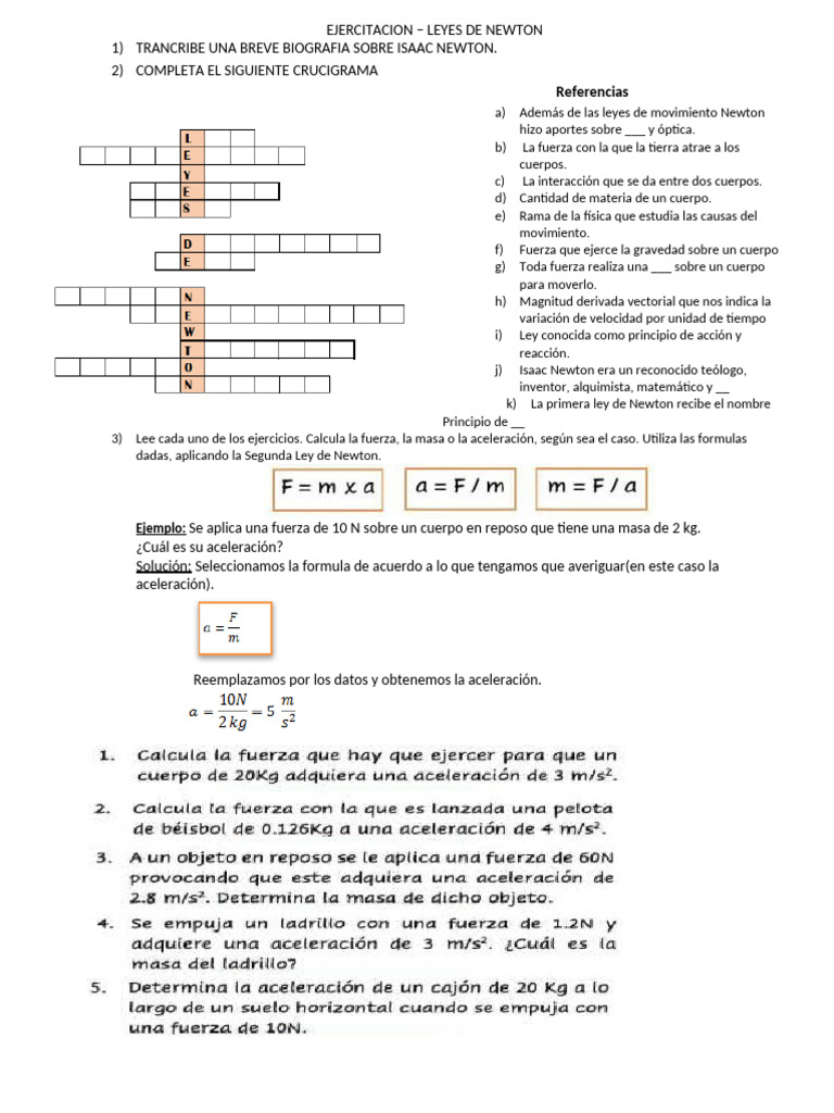 Ejercicios sobre Leyes de Newton | PDF | Fuerza | Las leyes del ...