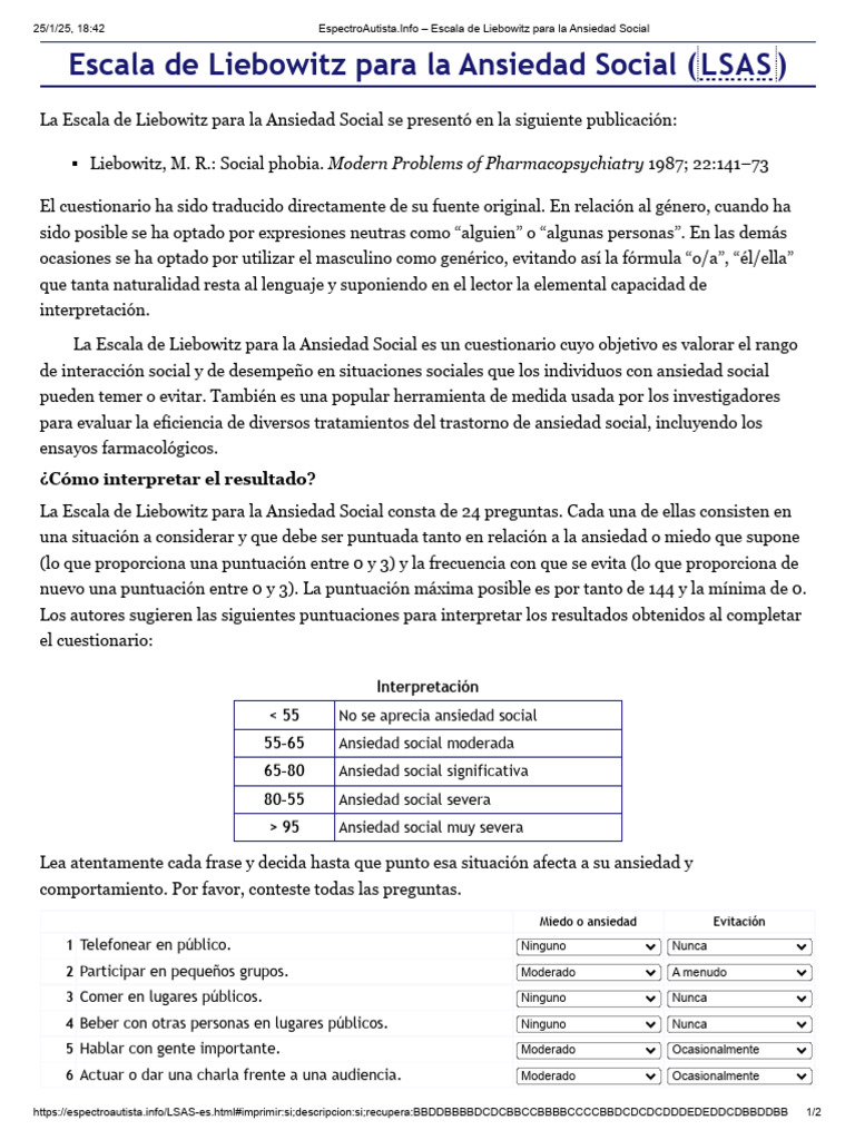 Escala de Liebowitz para La Ansiedad Social - E.M.ll.E FINAL | PDF ...