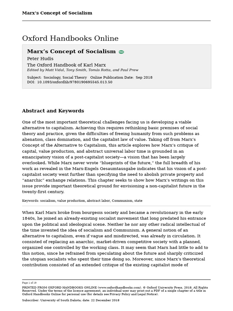 Oxford Handbooks Online: Marx's Concept of Socialism | PDF | Socialism ...