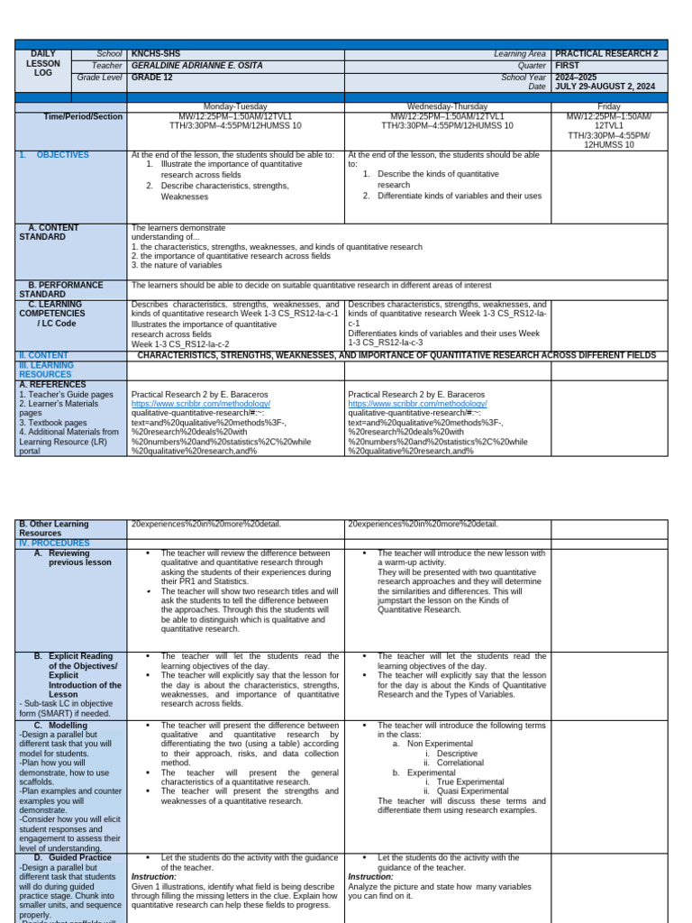 Quantitative Research Lesson Plan | PDF | Smoking | Quantitative Research