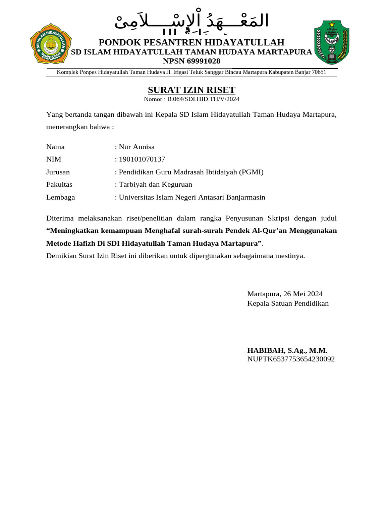 Surat Izin Riset | PDF