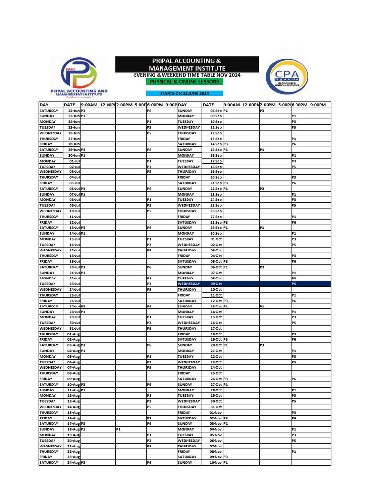 Pripal Level 1 Time Table Nov 2024 | PDF