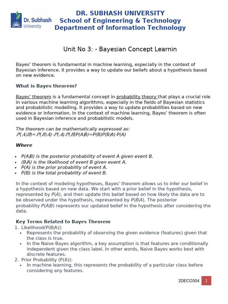 AML - Unit -3 | PDF | Bayesian Inference | Scientific Method