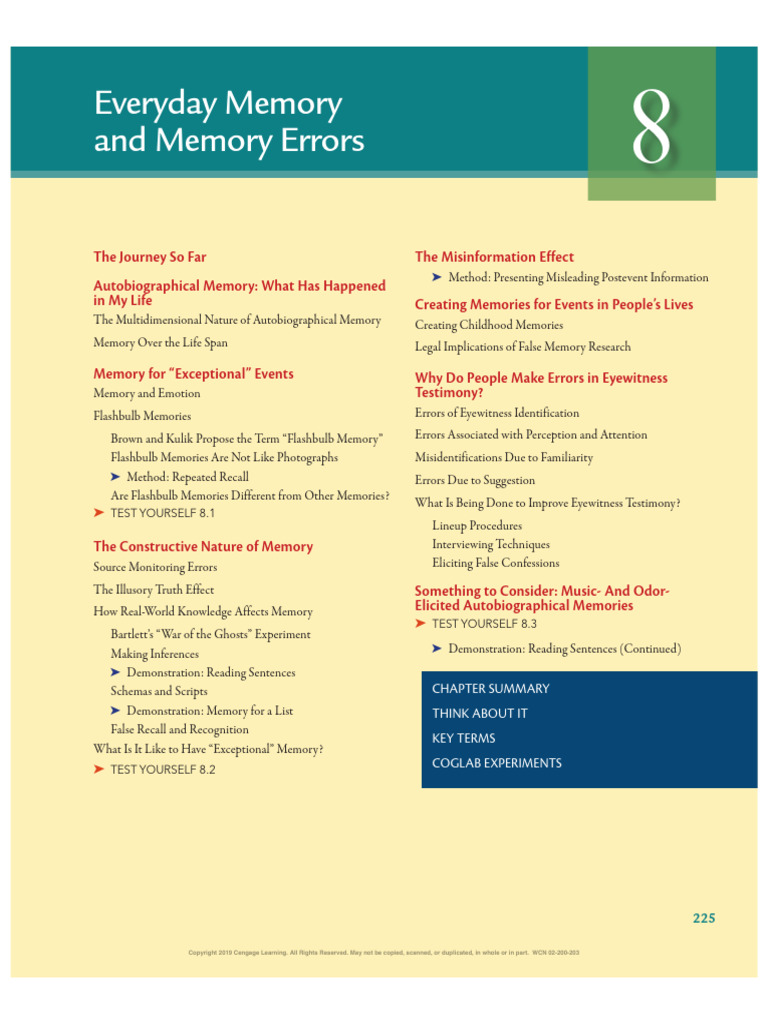 Chapter 8 - Everyday Memory and Errors | PDF | Memory | Mental Processes