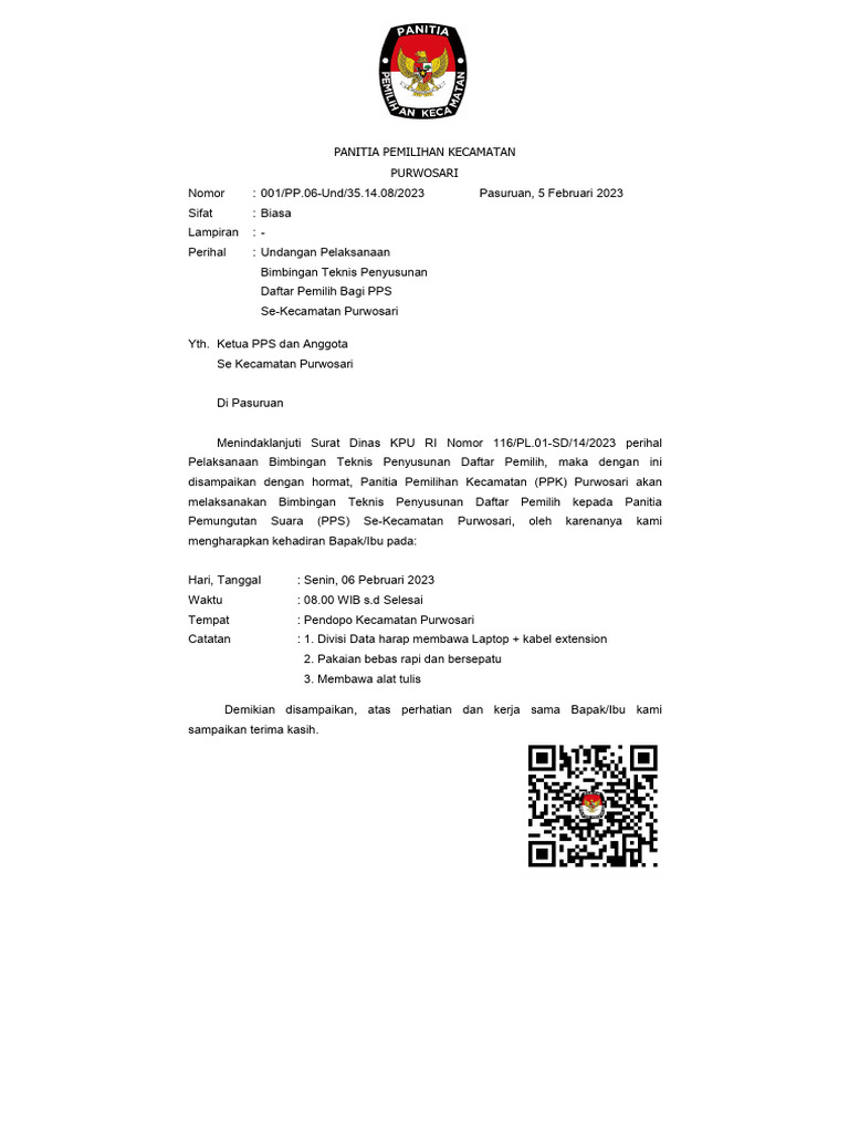 Undangan Bimtek Untuk PPS-1 | PDF