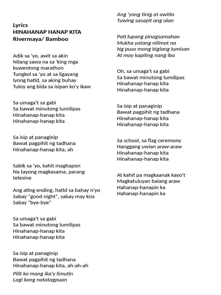 Lyrics Hinahanap Hanap Kita | PDF