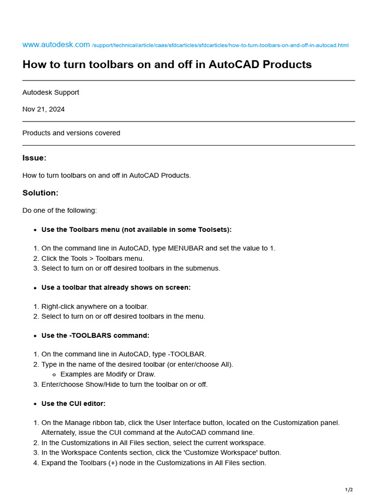 AutoCAD Toolbar Toggle Guide | PDF