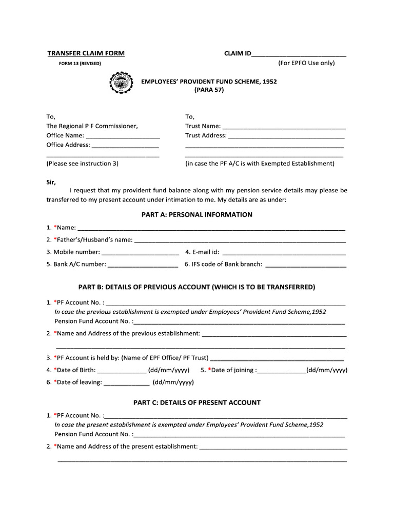 Epf Form 13 | PDF