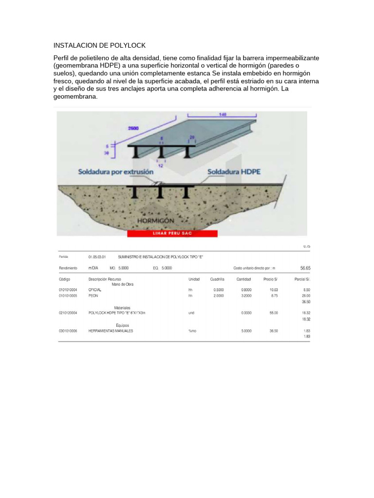 Instalacion de Polylock | PDF