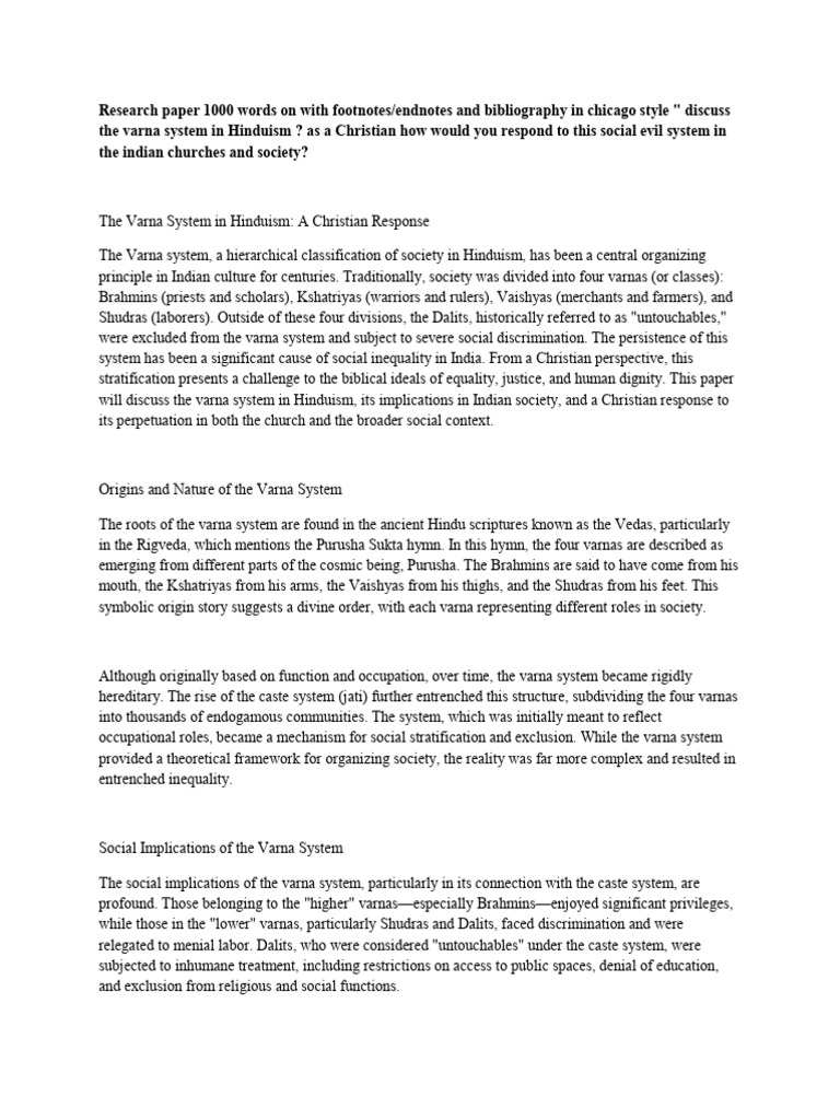 Research Paper On Varna System | PDF | Caste | Dalit